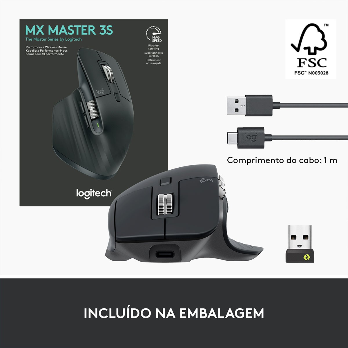 Logitech MX Master 3s Wireless/Bluetooth Mouse Graphite 8000 DPI - 910-006559