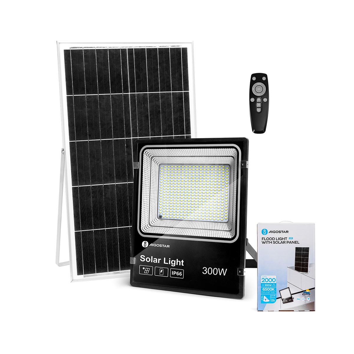 Aigostar Ip66 Led Projector With Solar Panel 300w 6500k