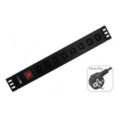 Power Strip PDU WP Rack 19" 8-Sockets C13, SCHUKO PLUG