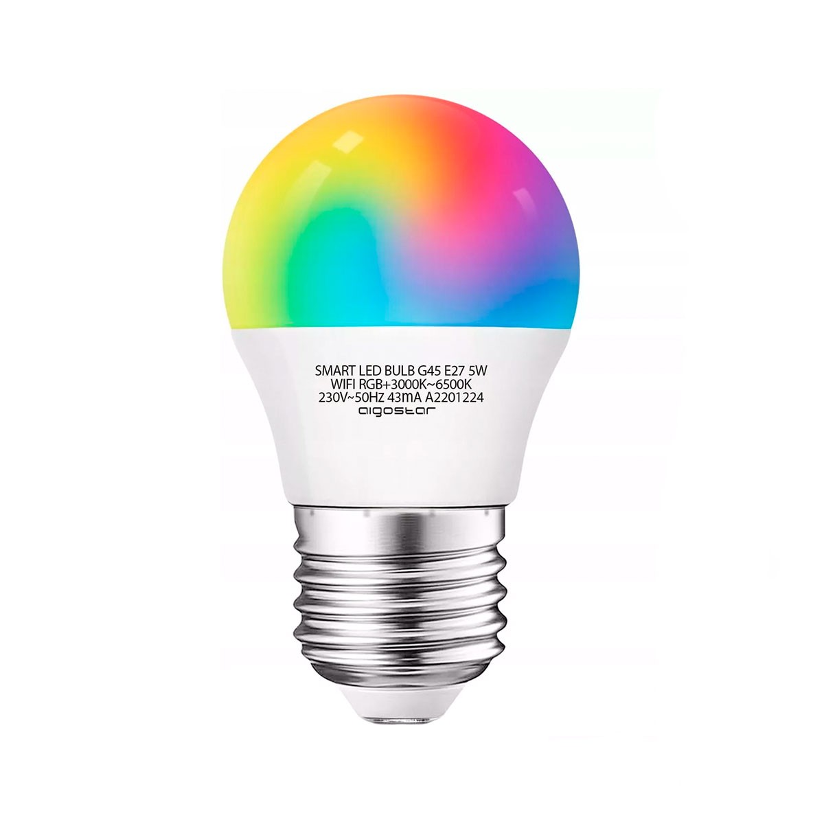 Lâmpada Led Wifi Inteligente RGB E27 G45 5W Aigostar