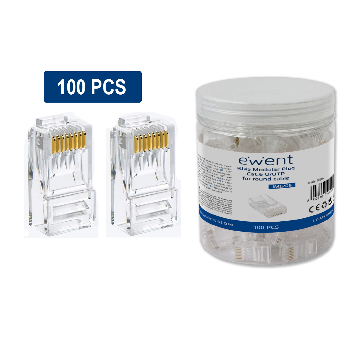 RJ45 Plugs Ewent IM1205 Modular Cat.6 U/UTP Transparent (Pack-100)