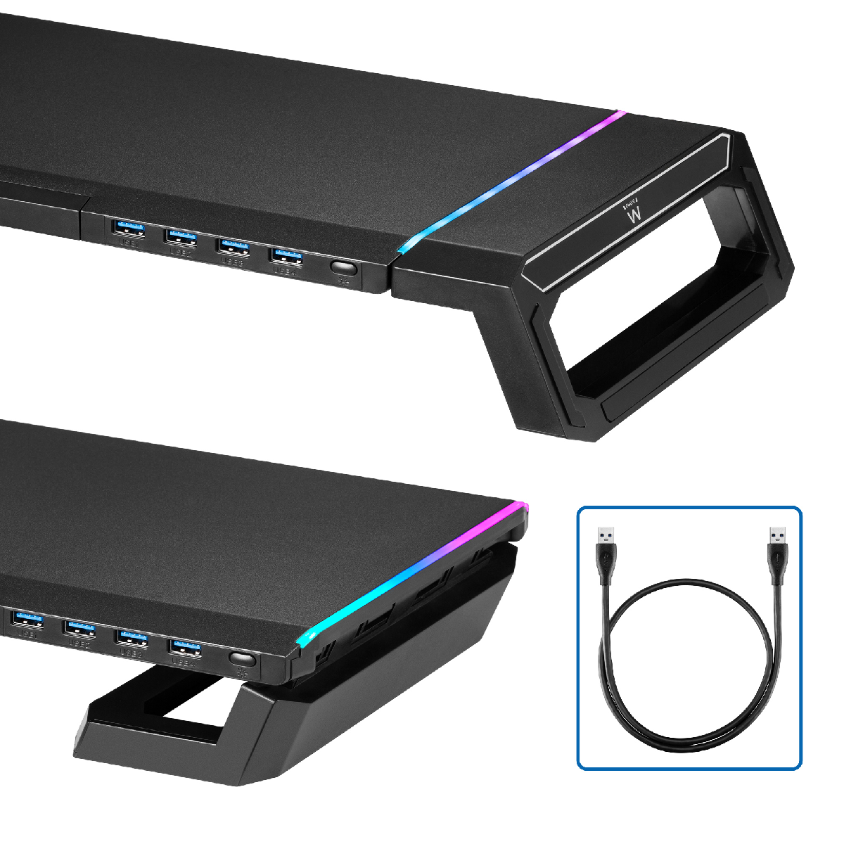 Base para Monitor Ewent EW1268 Foldable RGB c/ Hub USB 3.0 Preto