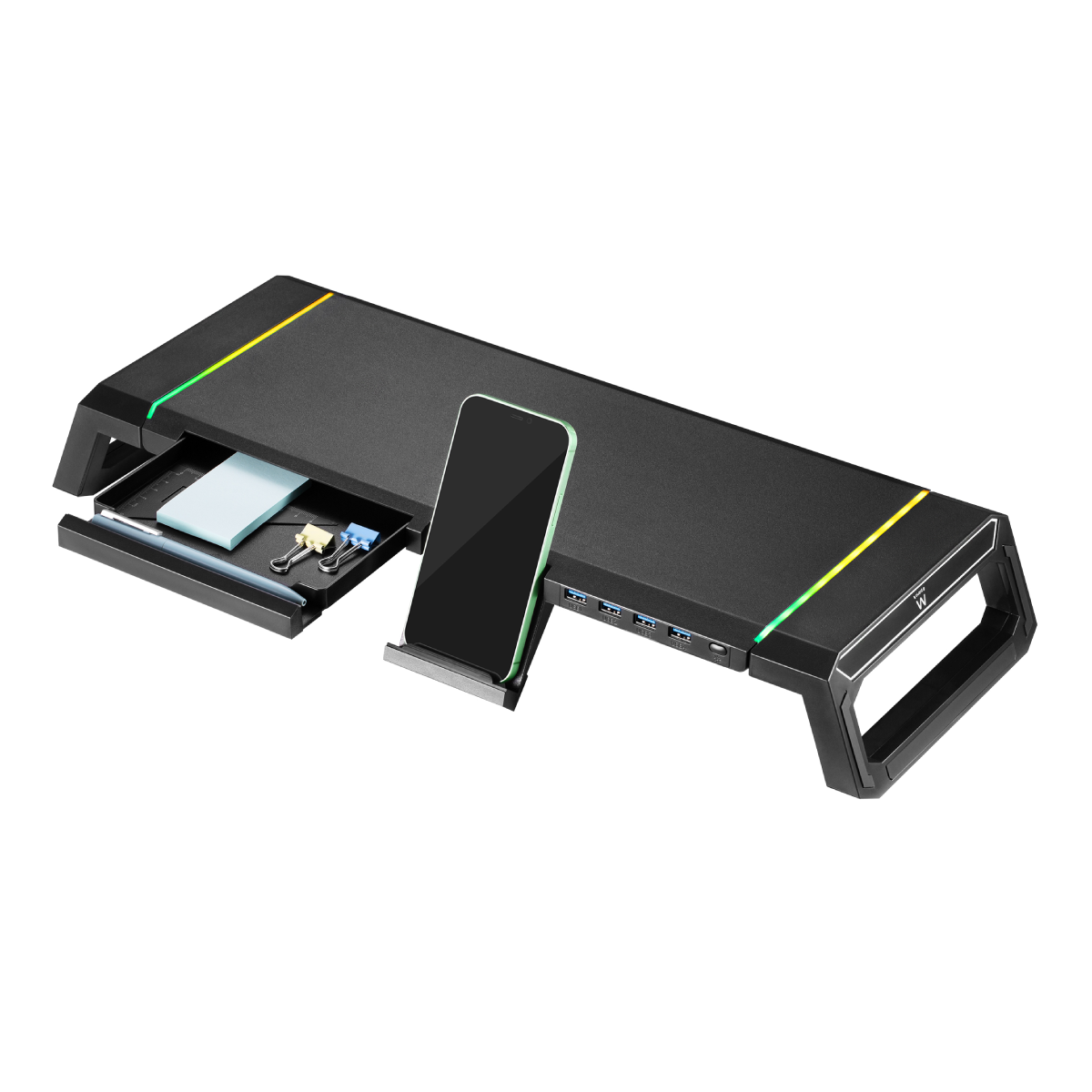 Base para Monitor Ewent EW1268 Foldable RGB c/ Hub USB 3.0 Preto