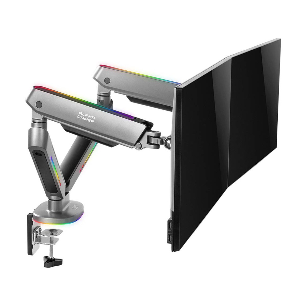 Alpha Gamer Navi Heavy-Duty Dual Monitor RGB Stand Grey