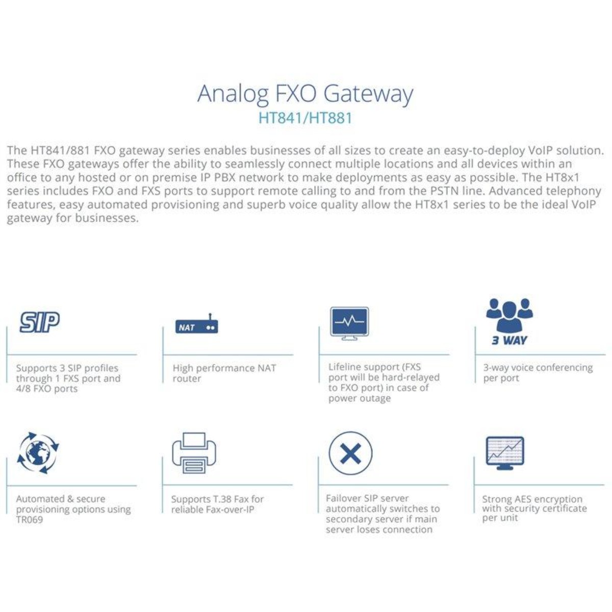 Gateway Grandstream HT881 8x FXO, 1x FXS, 2x RJ45